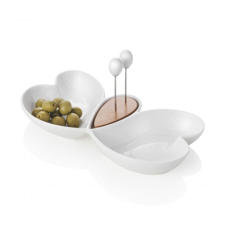 Brandani Porcelain Butterfly Hearts Appetizer Plate with 2 Small Forks ...